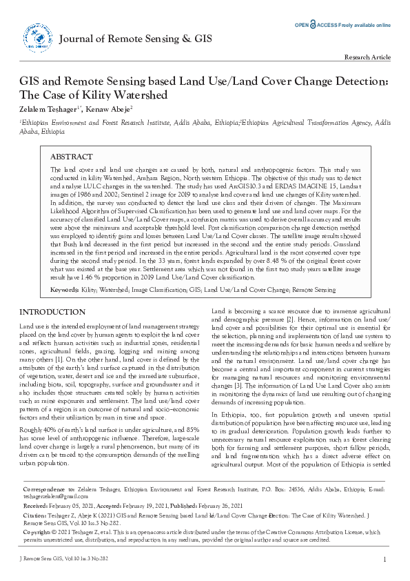 (PDF) GIS and Remote Sensing based Land Use/Land Cover Change Detection ...