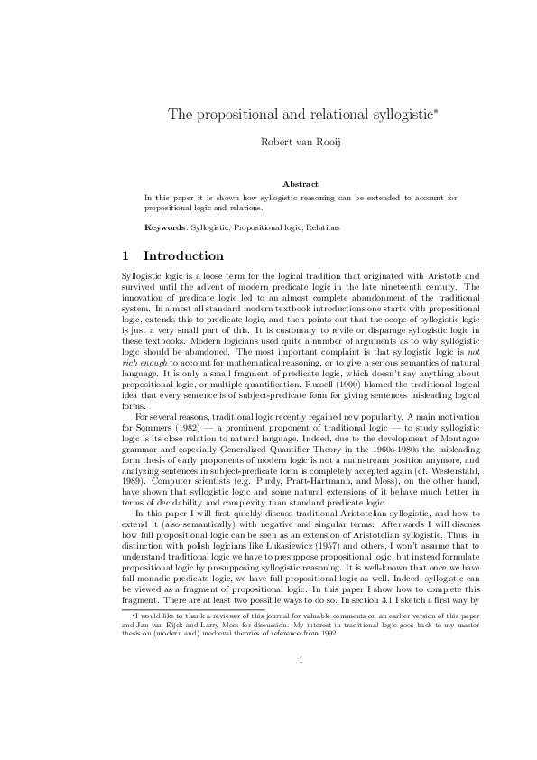 (PDF) The propositional and relational syllogistic