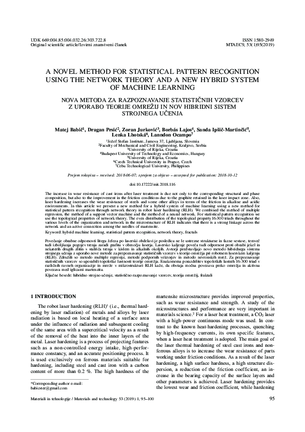 (PDF) A novel method for statistical pattern recognition using the network theory and a new ...