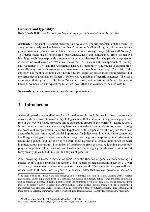 (PDF) Generics and typicality