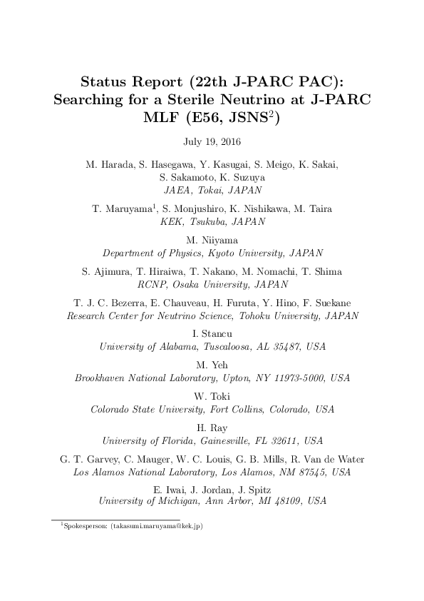 (PDF) Status Report ( 22 th J-PARC PAC ) : Searching for a Sterile ...
