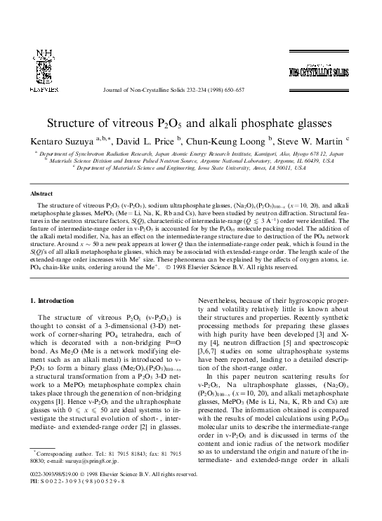 (PDF) Structure of vitreous P2O5 and alkali phosphate glasses | Kentaro ...