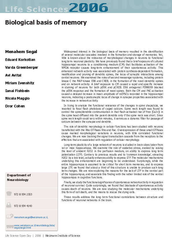 (PDF) Biological basis of memory