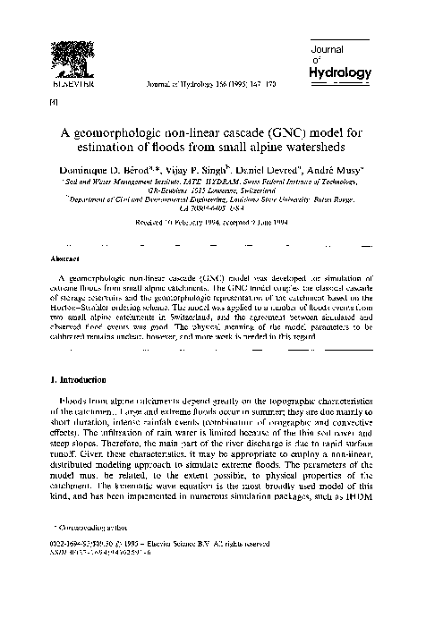 (PDF) A geomorphologic non-linear cascade (GNC) model for estimation of ...