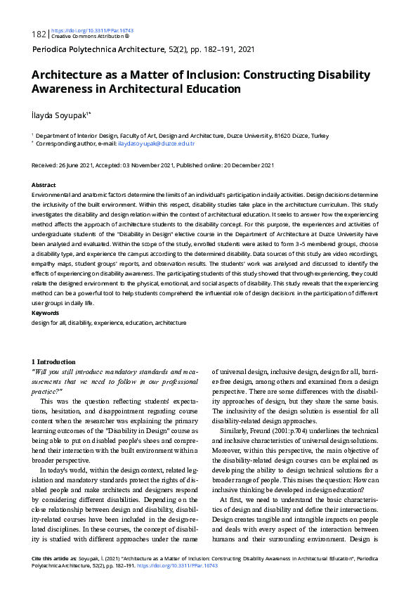 (PDF) Architecture as a Matter of Inclusion: Constructing Disability ...
