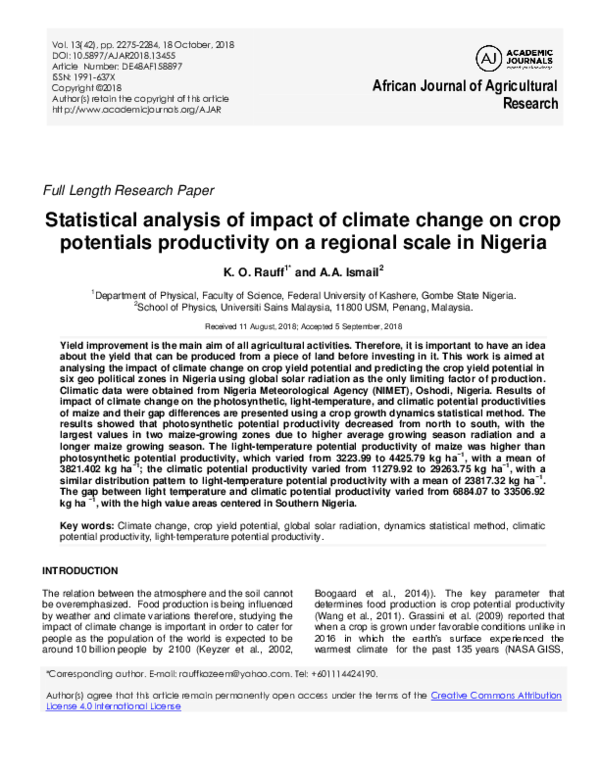 (PDF) Statistical Analysis Of Impact Of Climate Change On Crop ...