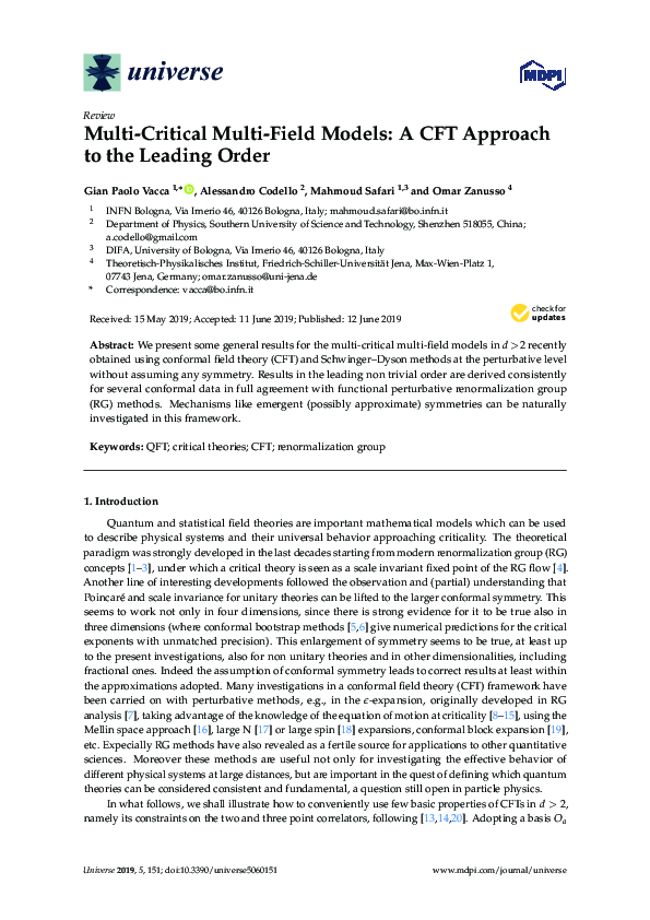 (PDF) Multi-Critical Multi-Field Models: A CFT Approach to the Leading Order