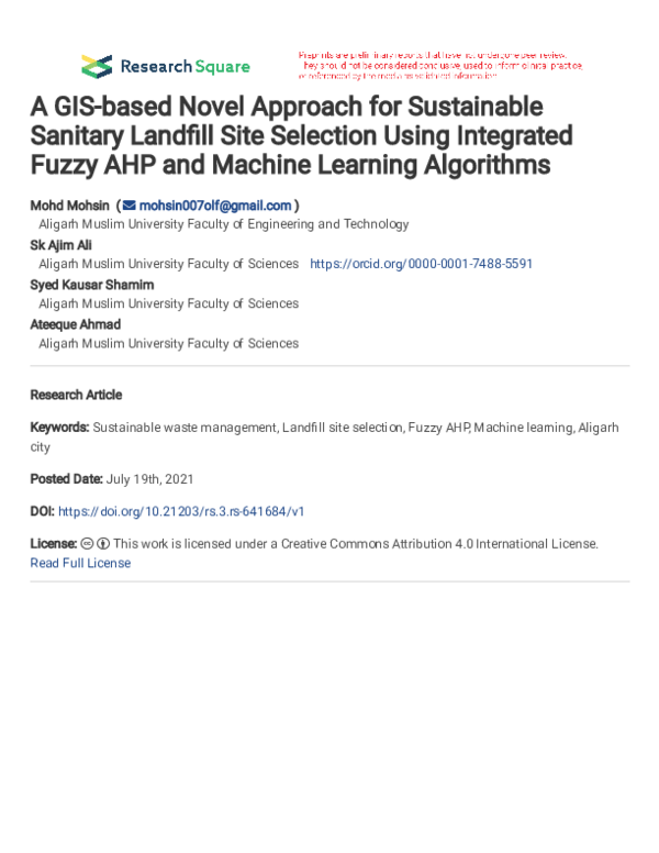(PDF) A GIS-based Novel Approach for Sustainable Sanitary Landfill Site Selection Using ...