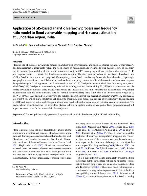 (PDF) Application of GIS-based analytic hierarchy process and frequency ratio model to flood ...