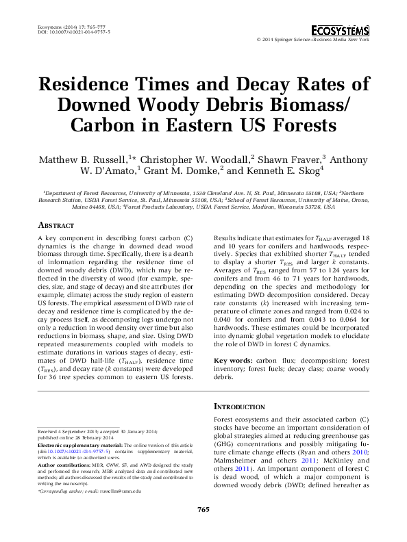 (PDF) Residence Times and Decay Rates of Downed Woody Debris Biomass ...