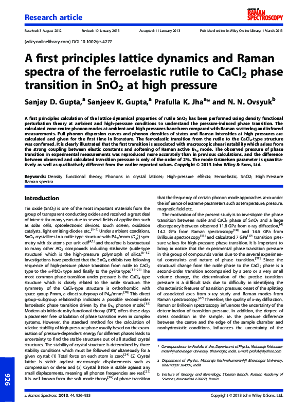 (PDF) A first principles lattice dynamics and Raman spectra of the ...