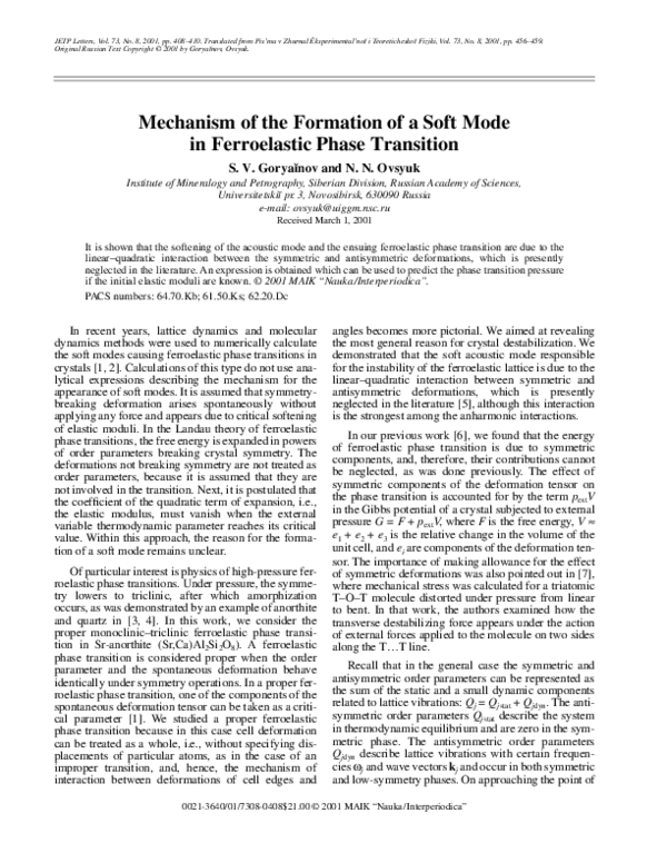 (PDF) Mechanism of the formation of a soft mode in ferroelastic phase transition
