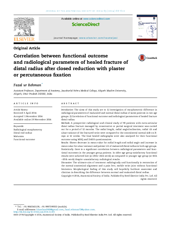 (PDF) Radiological Impact on Distal Radius Healing