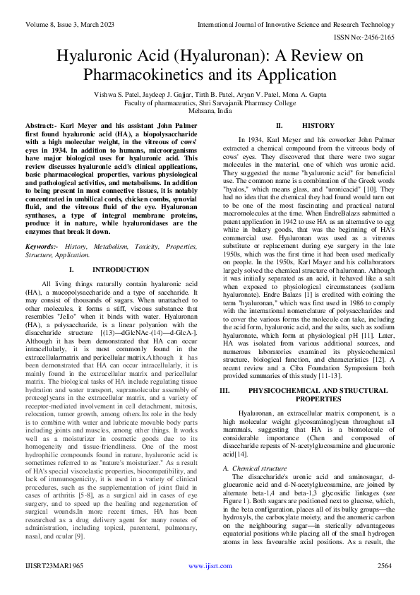 (PDF) Hyaluronic Acid (Hyaluronan): A Review on Pharmacokinetics and ...