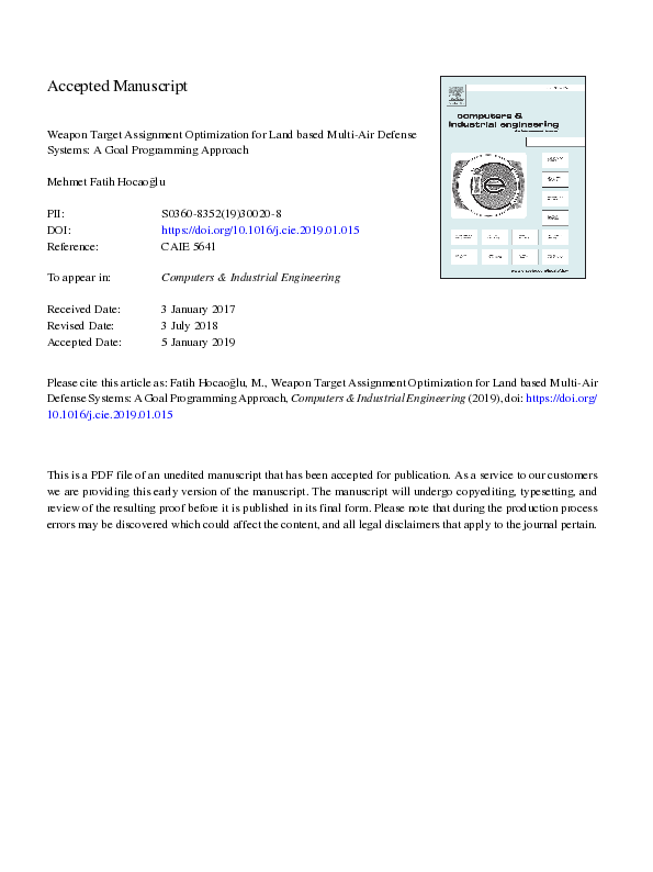(PDF) Weapon target assignment optimization for land based multi-air defense systems: A goal ...