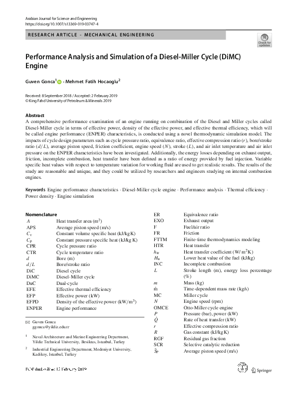 (PDF) Performance Analysis and Simulation of a Diesel-Miller Cycle ...