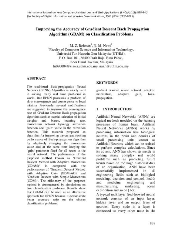 (PDF) Improving the Accuracy of Gradient Descent Back Propagation Algorithm (GDAM) on ...