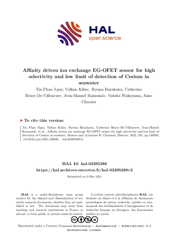 (PDF) Affinity driven ion exchange EG-OFET sensor for high selectivity ...