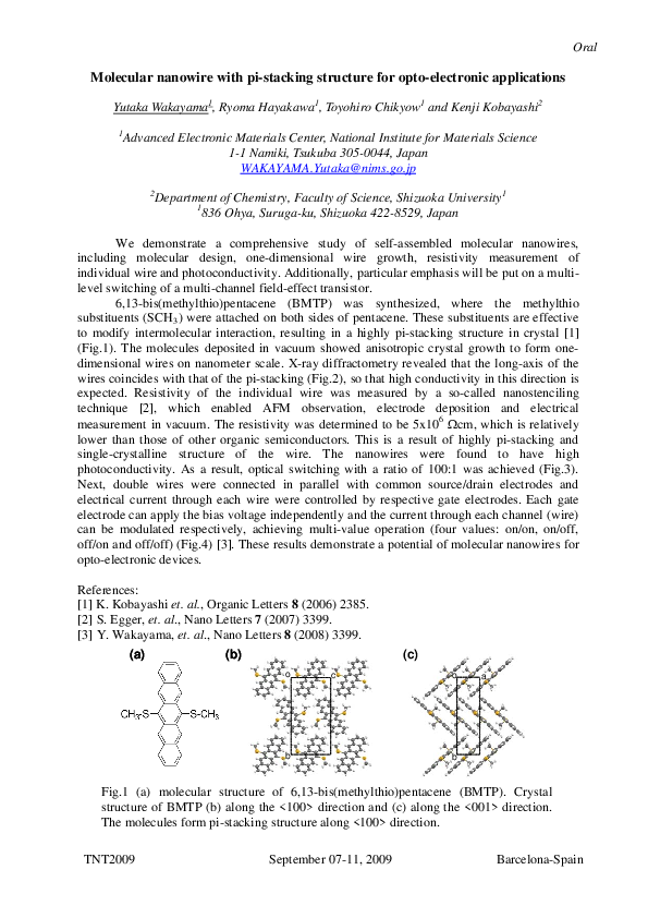 (PDF) Molecular nanowire with pi-stacking structure for opto-electronic ...