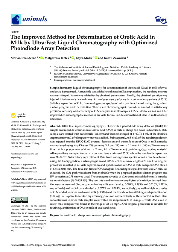 (PDF) The Improved Method for Determination of Orotic Acid in Milk by Ultra-Fast Liquid ...