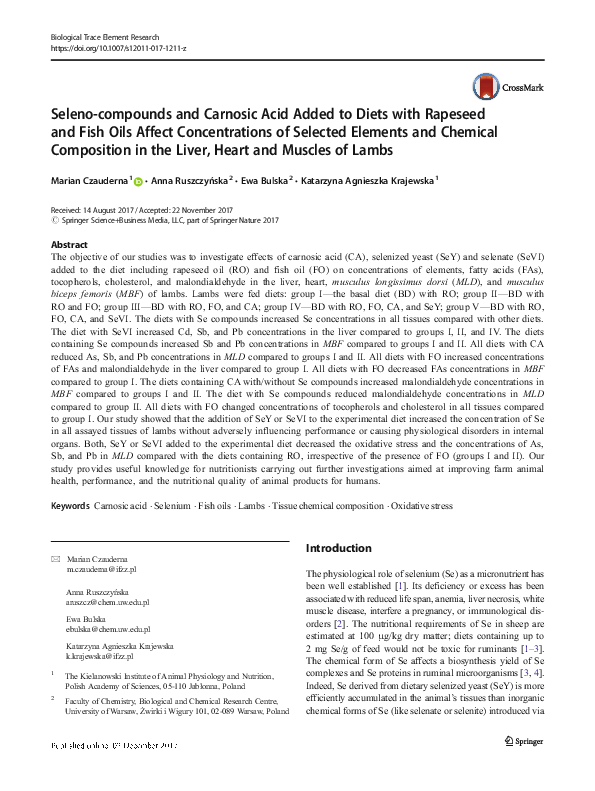 (PDF) Seleno-compounds and Carnosic Acid Added to Diets with Rapeseed ...