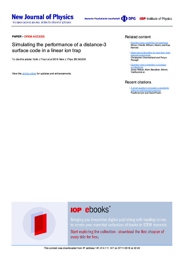 (PDF) Simulating the performance of a distance-3 surface code in a ...