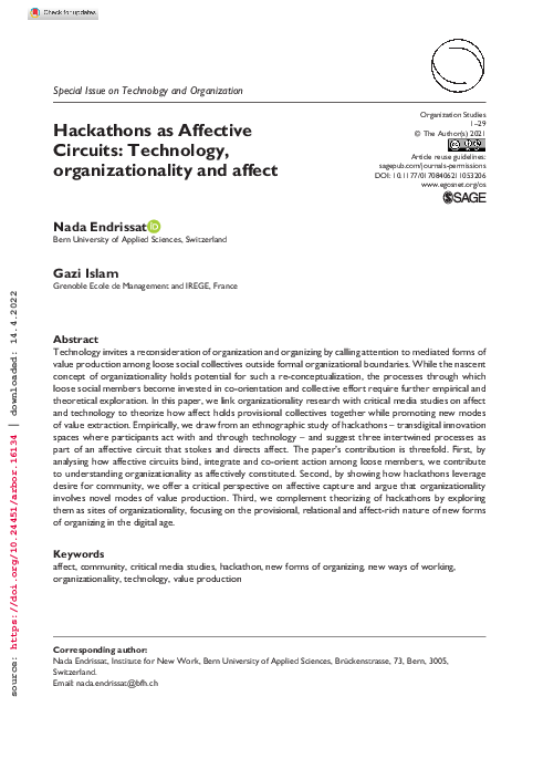 (PDF) Hackathons as Affective Circuits: Technology, organizationality ...