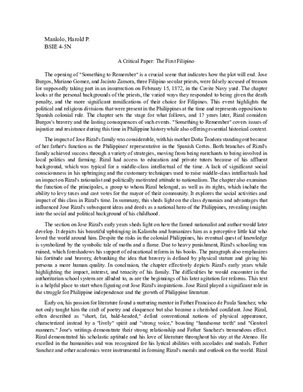 (PDF) A Critical Paper: The First Filipino
