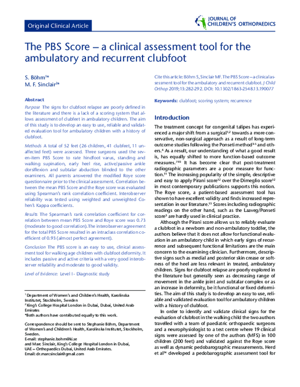 (PDF) The PBS Score – a clinical assessment tool for the ambulatory and ...