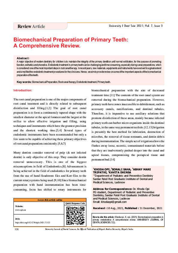 (PDF) Biomechanical preparation in primary endodontics- A comprehensive ...