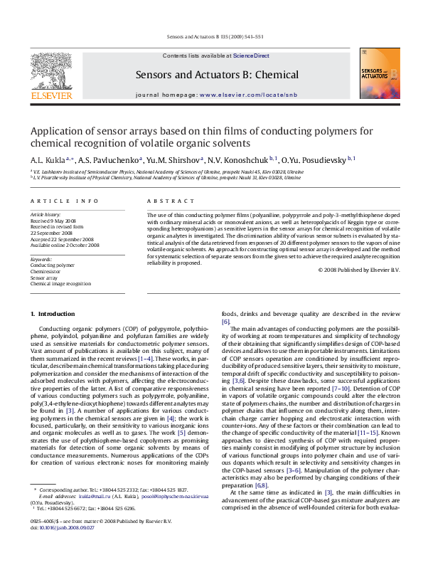 (PDF) Application of sensor arrays based on thin films of conducting polymers for chemical ...