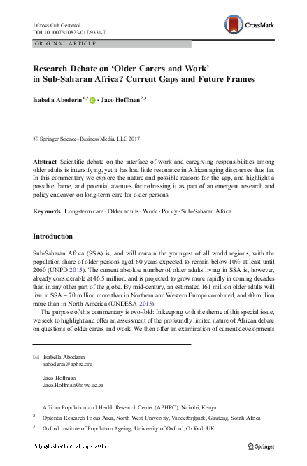 (PDF) Research Debate on ‘Older Carers and Work’ in Sub-Saharan Africa ...