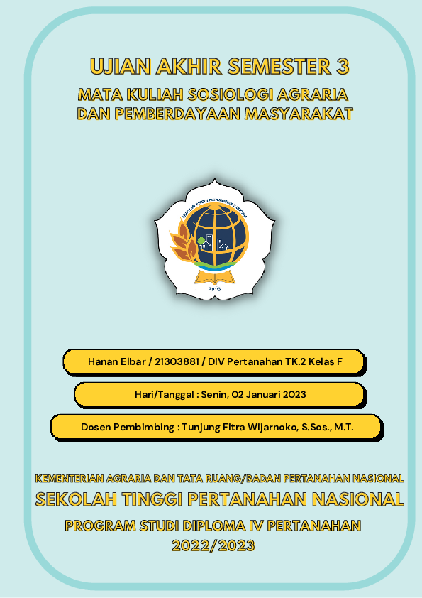 (PDF) UAS Sosiologi Agraria dan Pemberdayaan Masyarakat