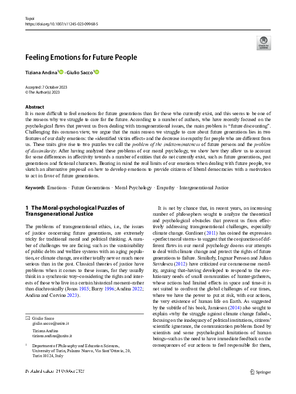 (PDF) Feeling Emotions for Future People