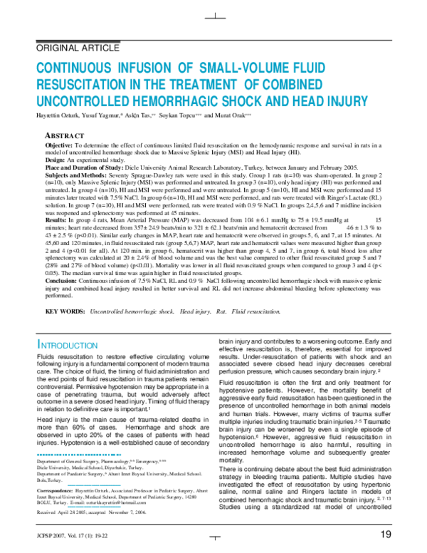 (PDF) Continuous infusion of small-volume fluid resuscitation in the treatment of combined ...