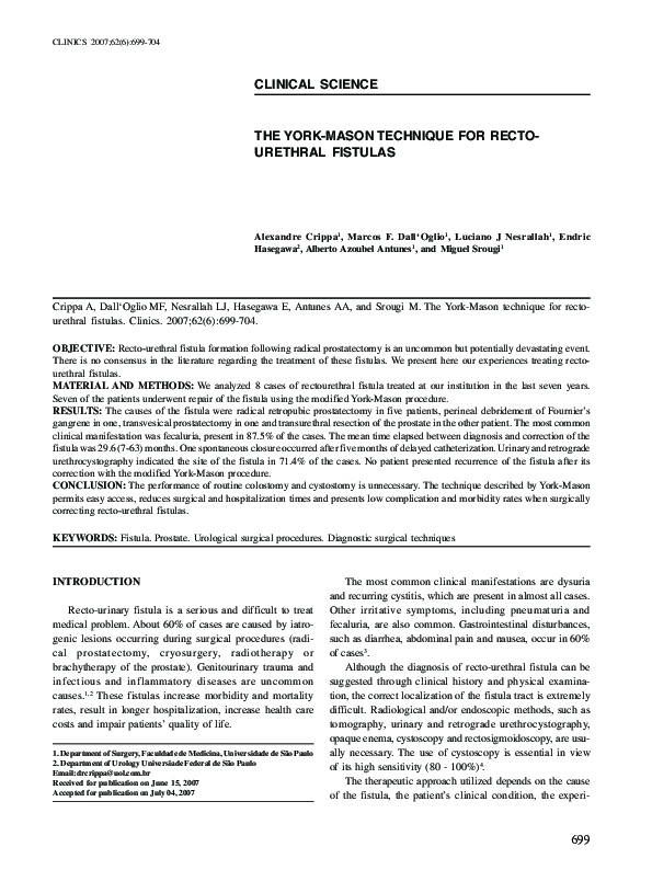 The York-Mason Technique for Rectourethral Fistulas