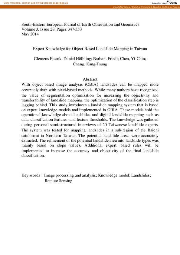 (PDF) Expert knowledge for object-based landslide mapping in Taiwan | Daniel Hoelbling ...