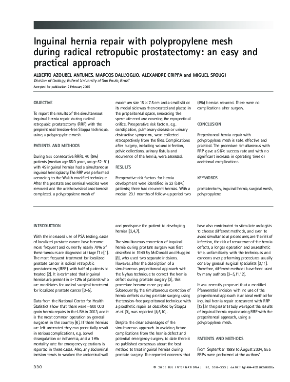 (PDF) Inguinal hernia repair with polypropylene mesh during radical ...