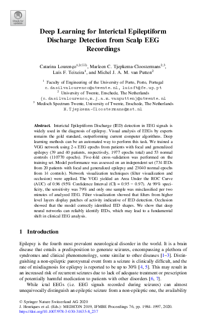 Pdf Deep Learning For Interictal Epileptiform Discharge Detection From Scalp Eeg Recordings