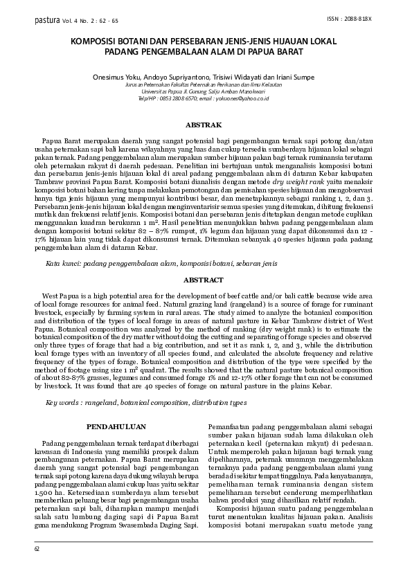 (PDF) Komposisi Botani Dan Persebaran Jenis-Jenis Hijauan Lokal Padang Pengembalaan Alam DI ...