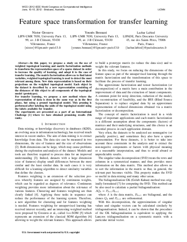 (PDF) Feature space transformation for transfer learning | Younès Bennani - Academia.edu