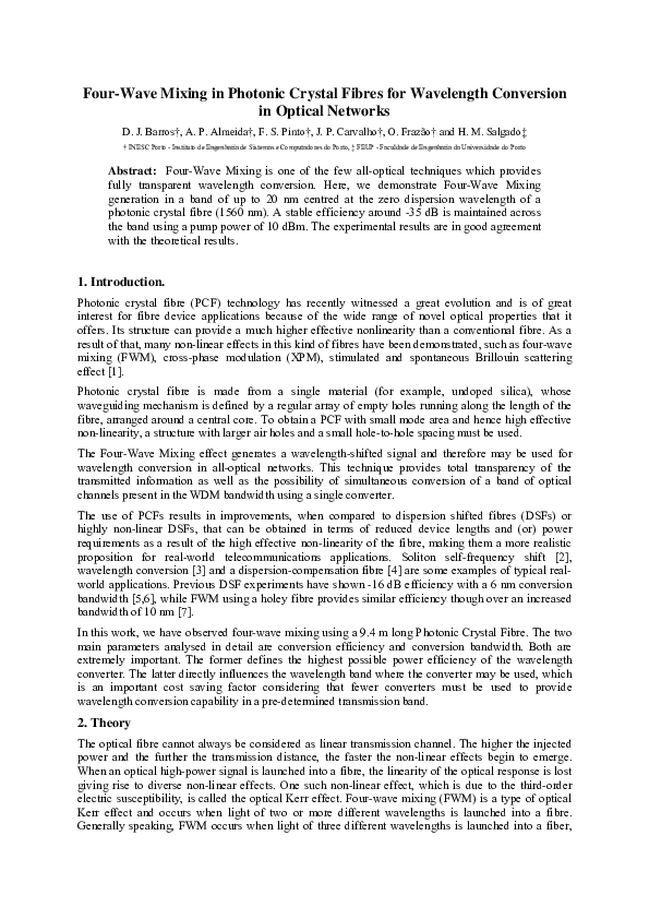 (PDF) Four-Wave Mixing in Photonic Crystal Fibres for Wavelength Conversion in Optical Networks ...