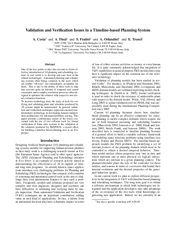 (PDF) Validation and verification issues in a timeline-based planning system