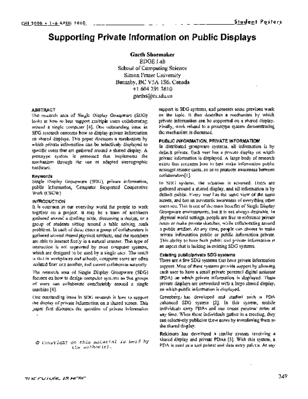 (PDF) Supporting private information on public displays