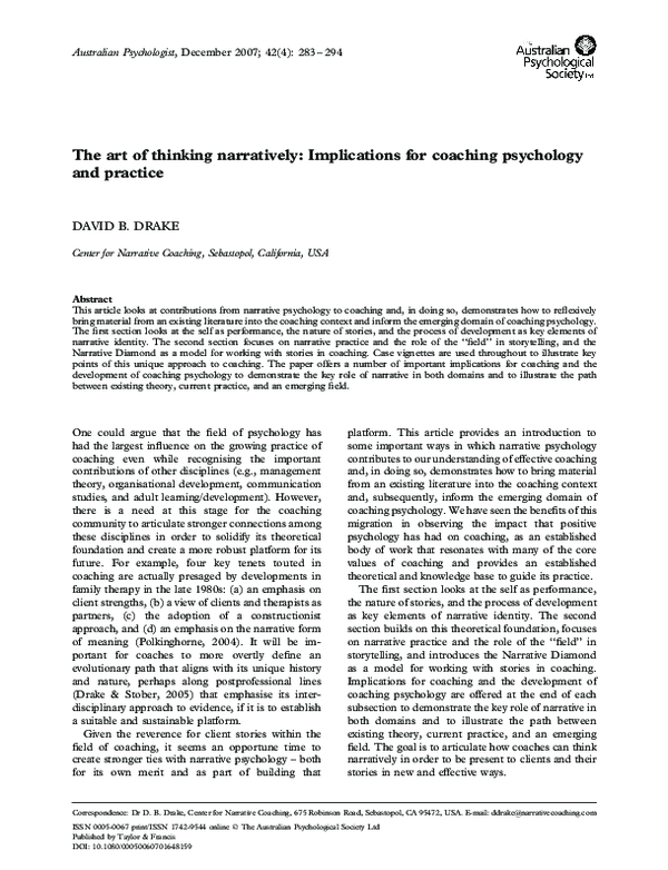 (PDF) The art of thinking narratively: Implications for coaching psychology and practice