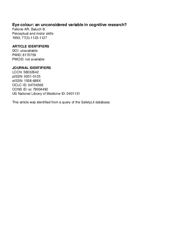 (PDF) Eye Colour: An Unconsidered Variable in Cognitive Research?