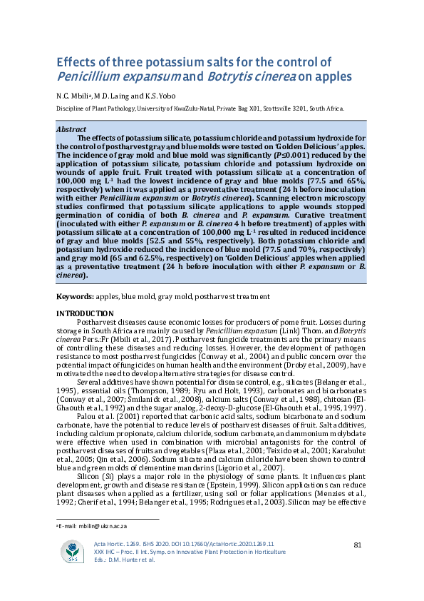 (PDF) Effects of three potassium salts for the control of Penicillium ...
