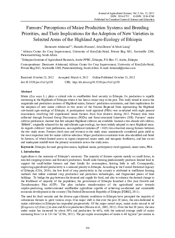 (PDF) Farmers’ Perceptions of Maize Production Systems and Breeding Priorities, and Their ...