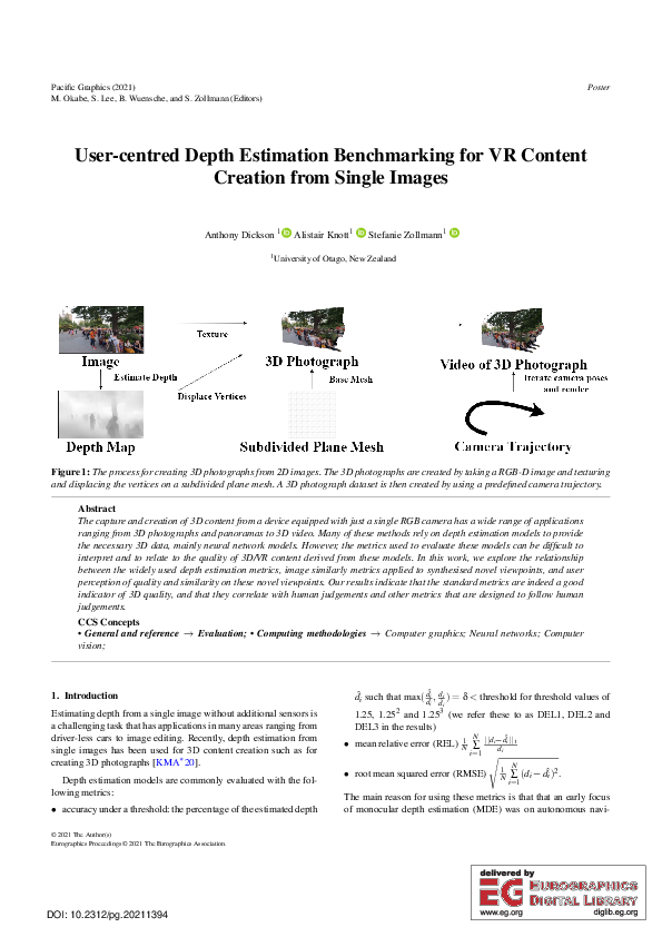 (PDF) User-centred Depth Estimation Benchmarking for VR Content ...
