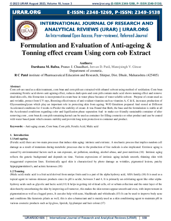 (PDF) Formulation and Evaluation of Anti-ageing & Tonning effect cream ...